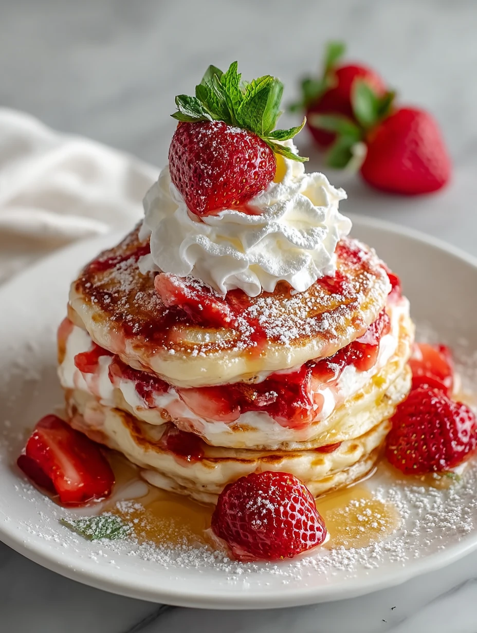 Fluffy Strawberry Cheesecake Pancakes